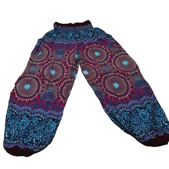 Pants & Jumpsuits | Blue Genie Pants Turquoise Blue And Purple Elastic ...